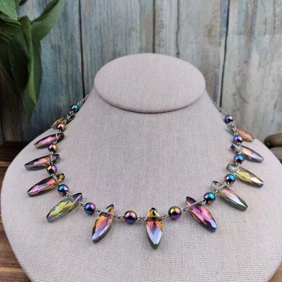 Jewelry | Briolette Iridescent Diamond Cut Bead Silver Tone Chain ...